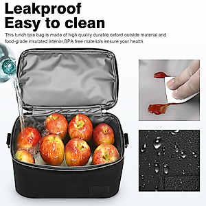 BALORAY Lunch Bag for Women Men, Double Deck Lunch Box for Adults, PU Leather Lunch Tote Bag Insulated Lunch Bags with Strap for Work Office Picnic (Solid Black)