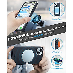 SHIELDON Genuine Leather Wallet 2 in 1 Detachable Wireless Charging Folio Magnetic Case RFID Blocking Card Slot Kickstand Shockproof Case Compatible with iPhone 15 - Navy Blue