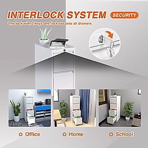 SUXXAN Metal Letter File Cabinets with Lock，2 Drawer Steel Deep Vertical File Cabinet for Legal Size, W14.96”x D17.72”x H28.7”, Assembly Required(White, 2 Drawer)