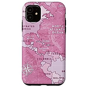 iPhone 11 Pink World Map Ocean America Case