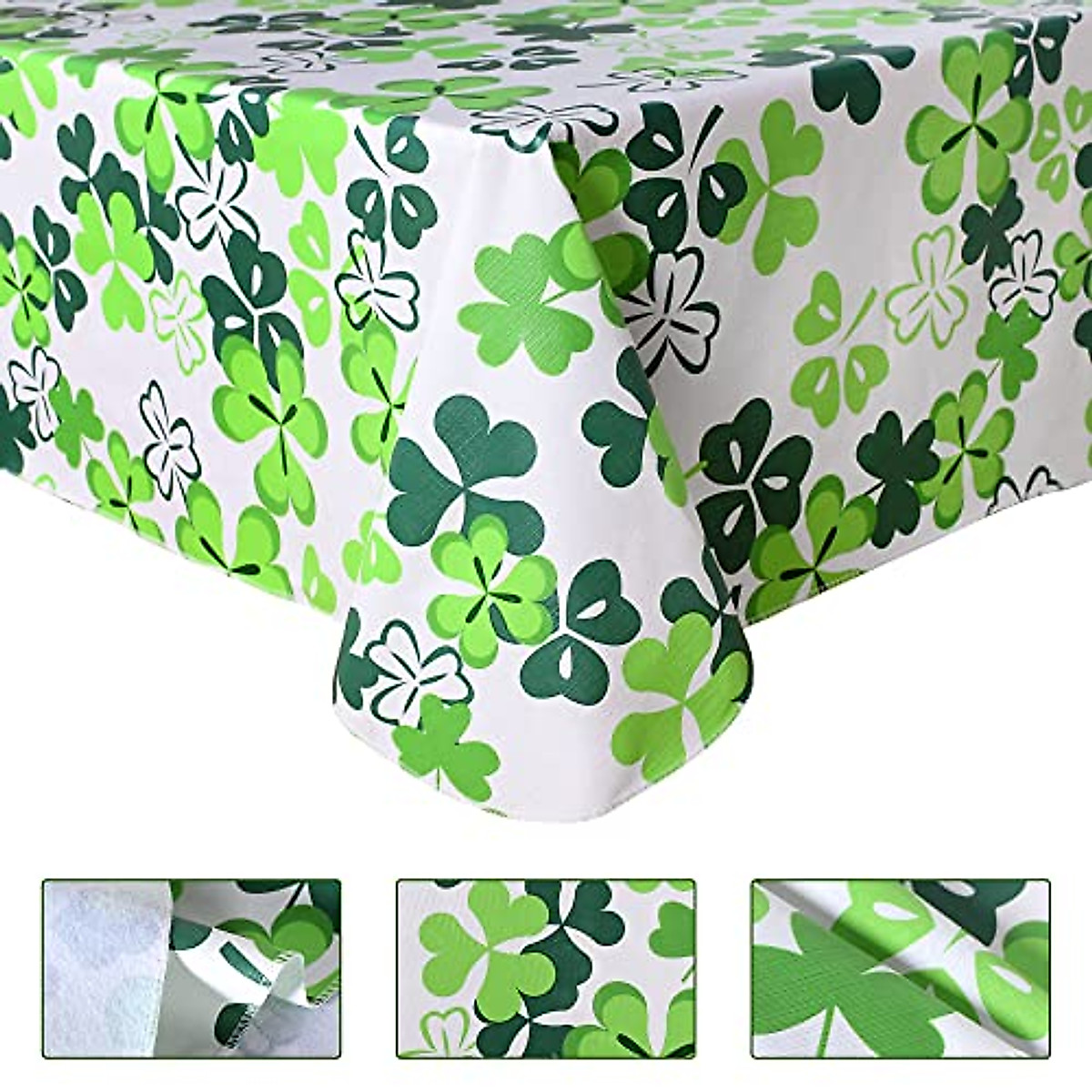 Fitable St Patrick’s Day Rectangle Tablecloth - 60x84 Inch Waterproof Green/White Shamrock Table Cloth Vinyl Wipe Clean Clover Table Cover for Dining Room, Kitchen, Indoor/Outdoor Party Table Decor