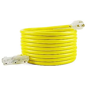 ACKING 25ft Power Equipment Nema L5-30P to Three 5-15R Generator Extension Cord ，3 Prong 10 Gauge Flexible Generator Cable ，30Amp 125Volt Weather Resistant Generator Power Outlet Cord up to 3750 Watts