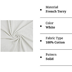 FabricLA French Terry Knit Fabric - 100% Cotton French Fabric by The Yard - Made in USA - White, 1 Yard