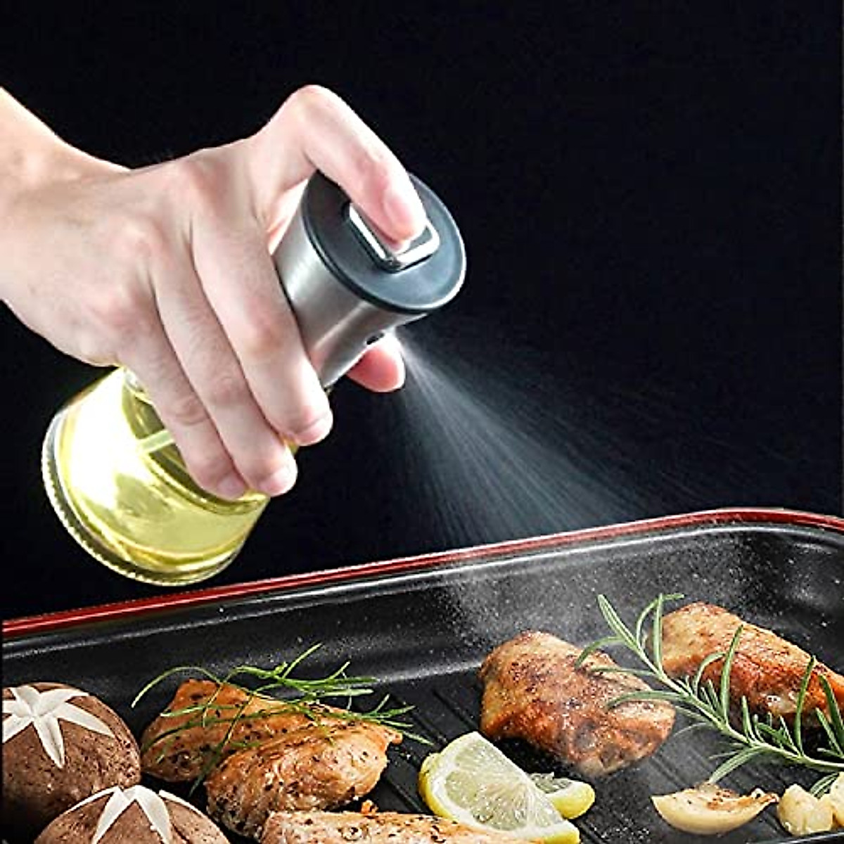 GLLBTPT Oil Sprayer For Cooking 200ml Oil Sprayer for Air Fryer 304 Stainless Steel Olive Oil Dispenser Spray Bottle with Funnel for Cooking,Salad, BBQ, Kitchen Baking, Roasting (200ML)