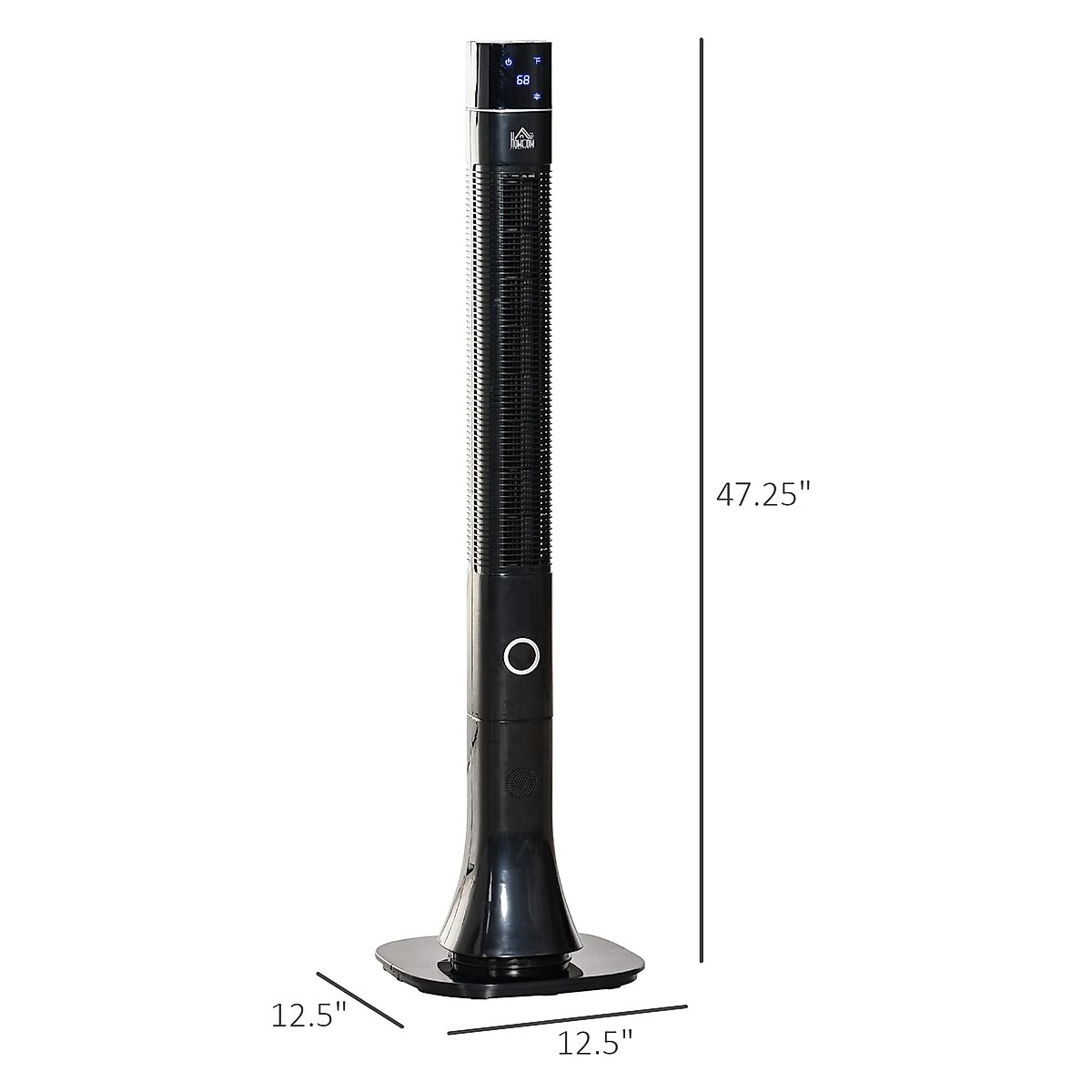 HOMCOM 47.25" Oscillating Tower Fan Cooling for Bedroom with 3 Speeds, Floor Fan with 12h Timer, LED Display, and Remote Control, Black