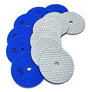 4 Inch New Model Dry Diamond Polishing Pads Grit 50, 1 Box of 6 Piece Dry/Wet Marble Buffing Pad for Granite Marble Quartz Concrete Stones(Need Water for Hard Tile)