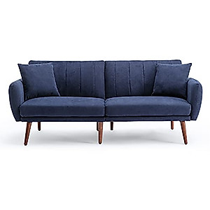 Vicluke Convertible Futon Sofa Bed, Modern Upholstered Split-Back Foldable Sleeper Sofa Couches Furniture w/Adjustable Backrest, Armrest, Wooden Frame & Leg for Living Room,Apartment,Christmas(Blue)