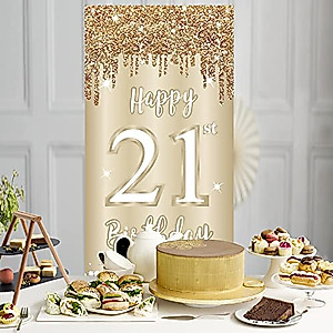 Happy 21st Birthday Door Banner Decorations for Her, Gold White 21 Birthday Door Cover Sign Party Supplies, 21 Year Old Birthday Photo Booth Background Decor for Women