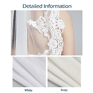 BEAUTELICATE Wedding Bridal Veil with Comb 1 Tier Lace Applique Chapel Length 90" White