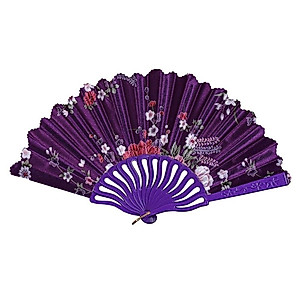 HRANG Hand Fan Folding Fan,Hand-held Fan,Wedding Folding Fan Chinese Style Dance Wedding Party Lace Silk Folding Hand Flower Fan Fans Hand Paper Folding Props Vintage Style