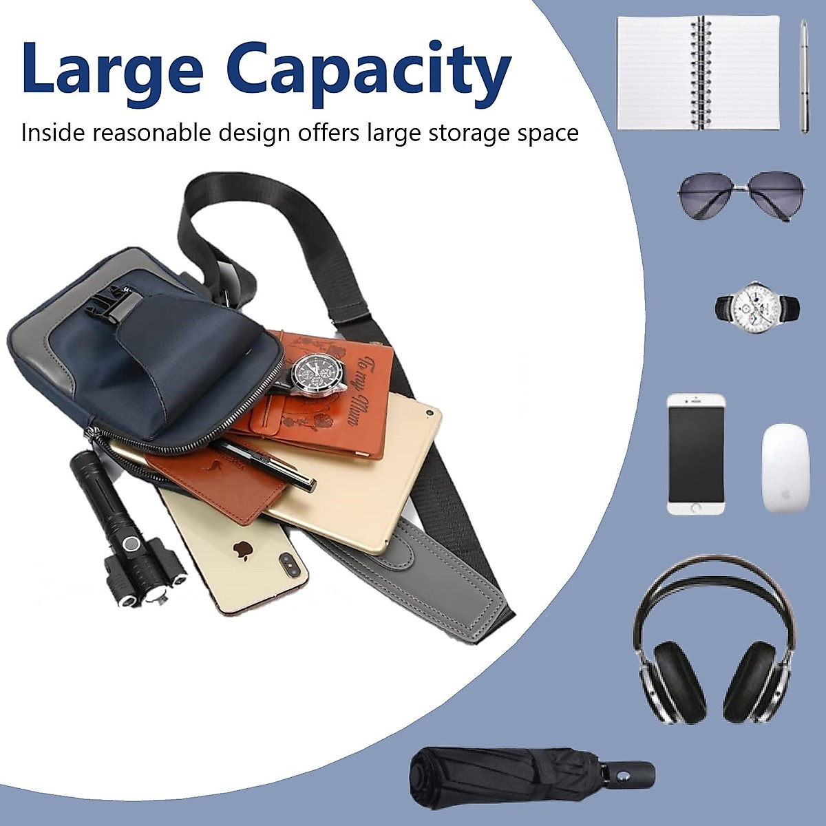 Sling Backpack with USB Charging Port, Chest Bag Crossbody Daypack Shoulder Bag for Women & Men, Hiking, Cycling, Travel #2 Blue