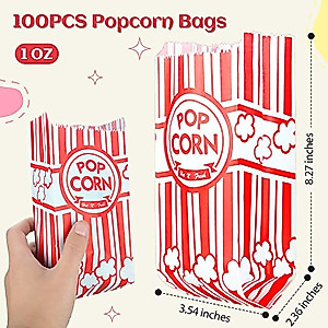 Essenya 101 PCS Popcorn Bags with Popcorn Scoop, 1 oz Small Pop Corn Bags Popcorn Bags Individual Servings for Popcorn Machine Supplies Party Movie Night Theater (Simple, 101 PCS)