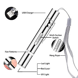 CHUQIANTONG Cat Laser Pointer Dog Toy 7 Adjustable Patterns Laser USB Rechargeable Flashlight LED Pen Interactive Cat Toy Teaching Presentation Pen