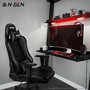 N-GEN Gaming Chair Computer Ergonomic Office Adjustable Lumbar Support Racing Style High Back Desk Headrest Swivel Executive E-Sports Video Game PC Leather Height Reclining (1. Black)