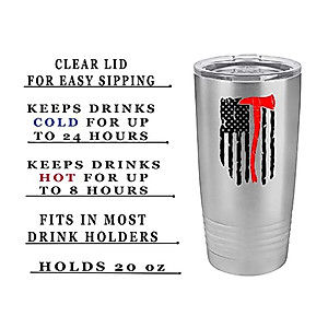 Rogue River Tactical Thin Red Line Tattered Axe Flag Firefighter 20 Oz. Travel Tumbler Mug Cup w/Lid Vacuum Insulated Fire Fighter Department FD Fireman Gift