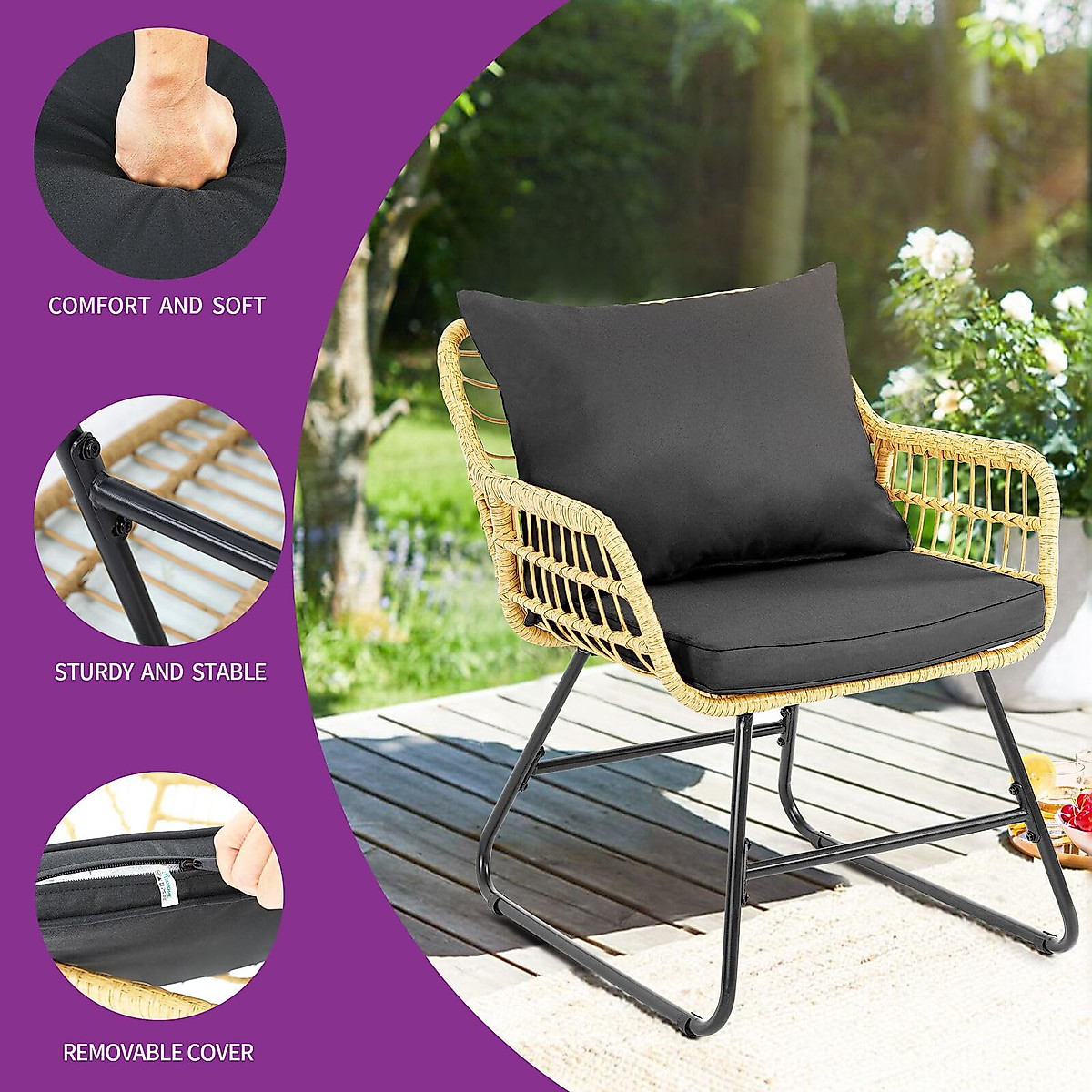 INDSUMOT 4PC Outdoor Patio Furniture Set Sectional Sofa Rattan Chair Wicker Set with Cushion