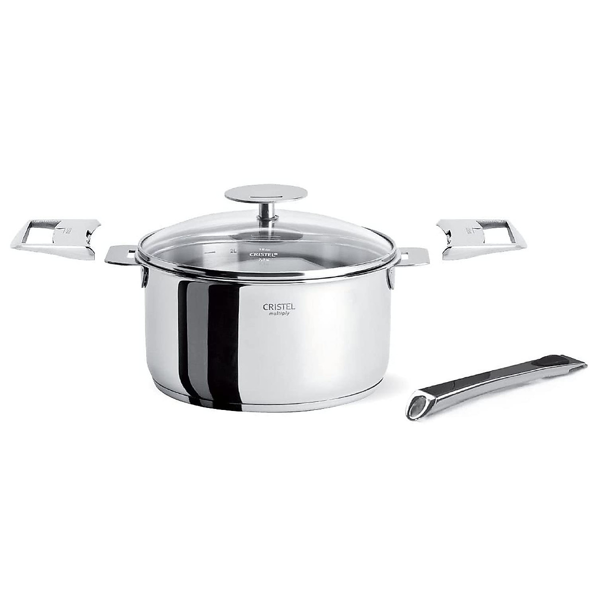 Cristel C14QMPKPPA Casteline Set with 1 qt Saucepan with Lid, long handle and 2 grips (5 Piece), Silver