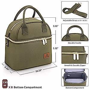 Hafmall Insulated Lunch Bag for Women Men, 9L Dual Compartment Lunch Tote Bag with Shoulder Straps, Reusable Adult Lunch Box for Work/School/Picnic, Green