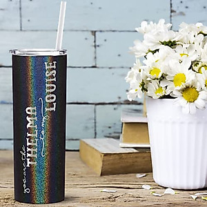 Cuptify You are the Thelma to my Louise Skinny Tumbler with Lid and Straw Laser Engraved on Black Glitter 20 oz Vacuum Insulated Gift for Women, Best Friend, Sister