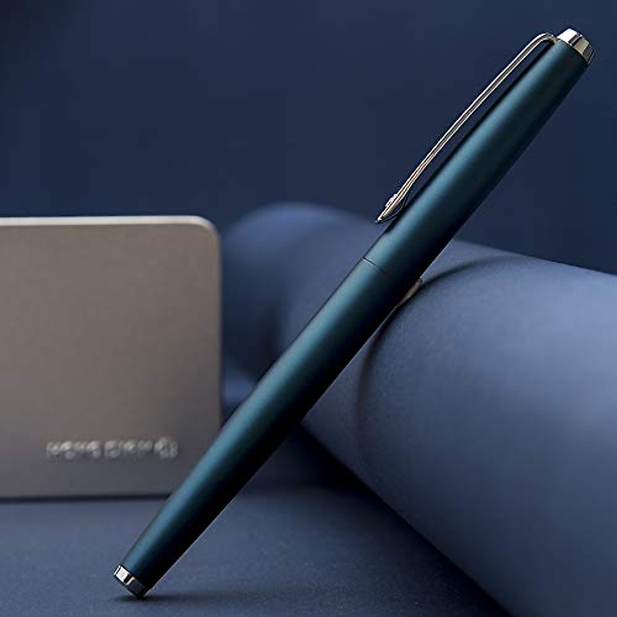 HongDian 525 Dark Blue Fountain Pen, Extra Fine Nib Classic Pen Includes Metal Pen Case and Refillable Converter