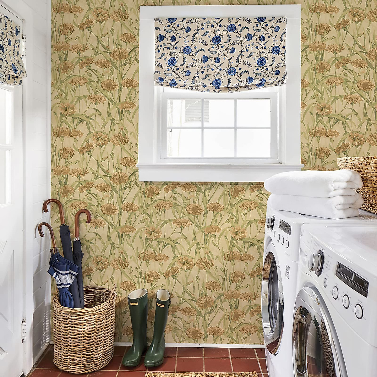 JiffDiff Yellow Floral Wallpaper - Straw Plant Watercolor Chrysanthemum Fleurs Stick on Removable Wallpaper