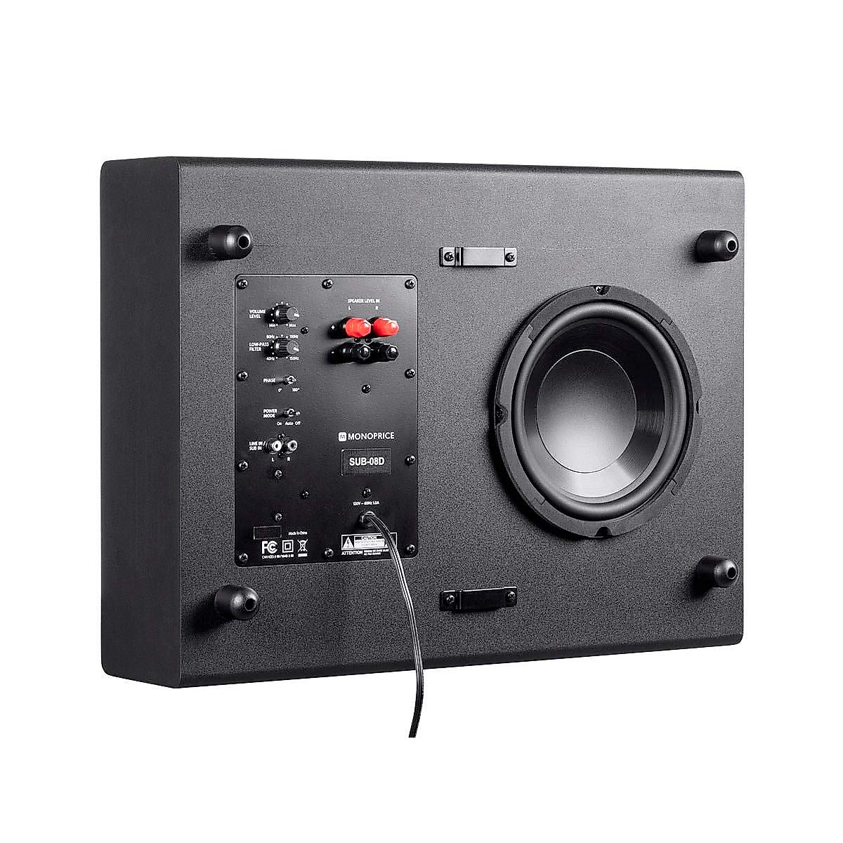 Monoprice SSW-8 Slim Powered Subwoofer - 8 Inch Woofer, 100 Watt, Low Profile, Powerful Amp, Low Pass, RCA and Speaker Level Terminal Inputs, Black
