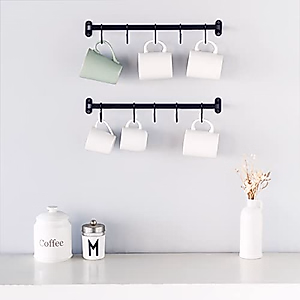 Dahey Mug Holder Wall Mount, Metal Coffee Mug Rack Hanger with 10 Mug Hooks, Mug Display Rack Rustic Utensil Cups Storage Organizer for Kitchen Dining Room Coffee Bar, Set of 2, Black