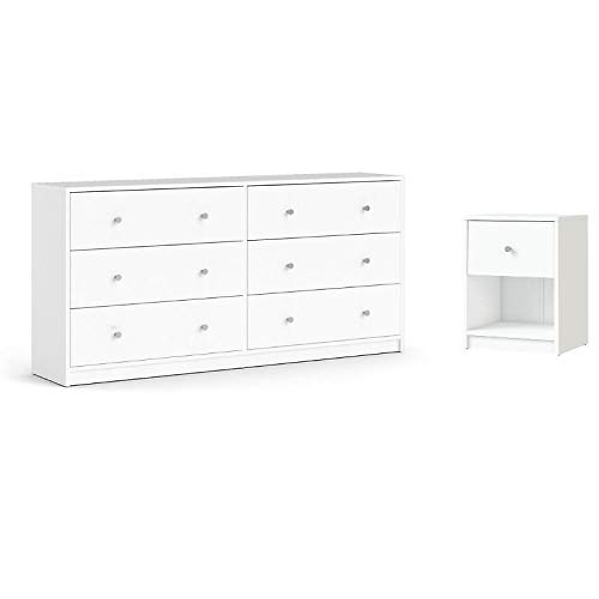 Home Square 2 Piece Modern Wood Dresser and Nightstand Bedroom Set in White