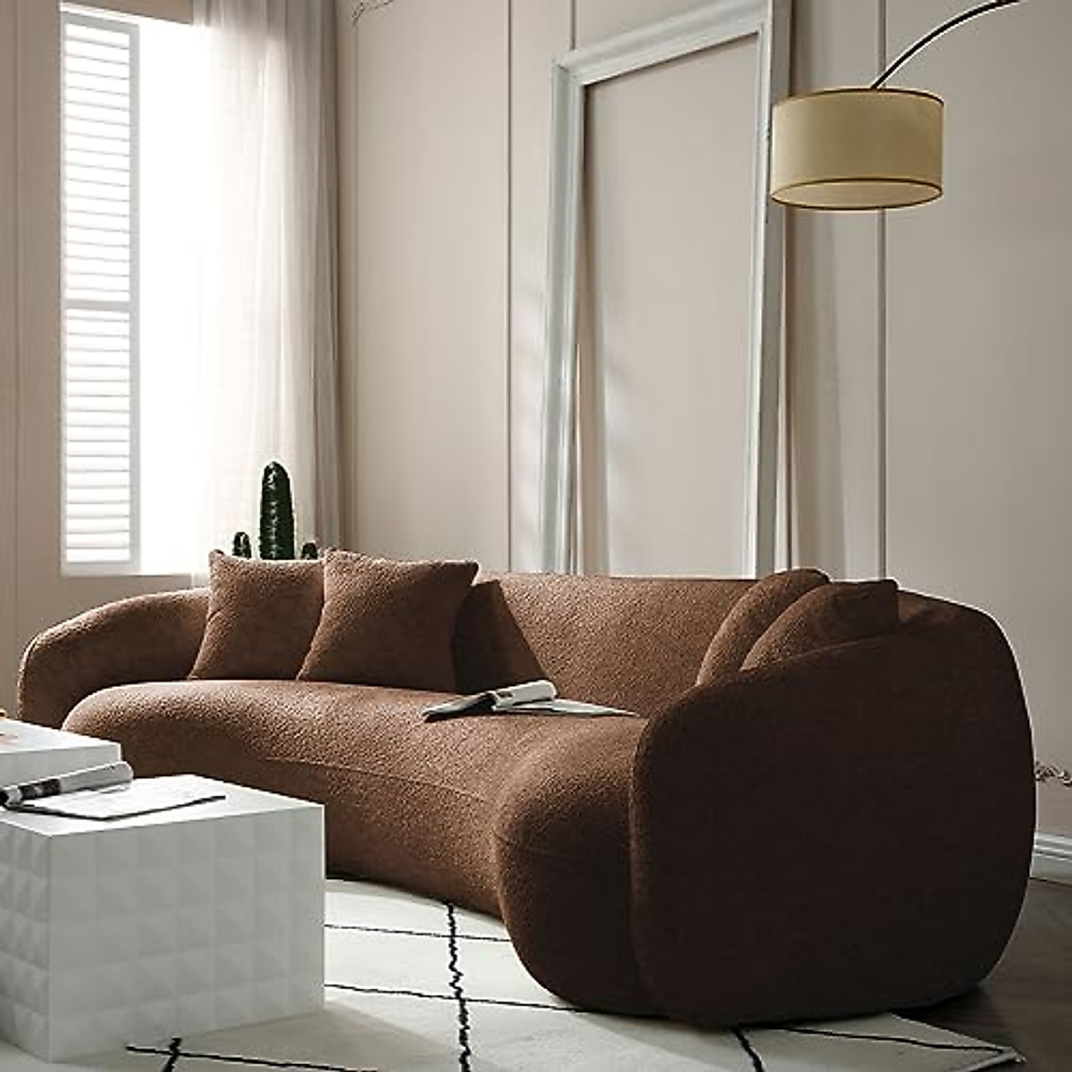 ERYE 102" 5 Seats Teddy Fleece Boucle Curved Sofa, Modern Half Moon Comfy Sectional Leisure Couch, Beautiful Freestanding Sofa&Couch for Living Room, Professionally Perfect Shape More Decorative