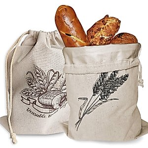 2 Pack of Reusable Bread Bags, Natural Linen Bread Bag for Homemade Bread, Reusable Bread Bags with Liner, Drawstring Linen Bread Bag for Sourdough Storage, Bread Storage (15.7" x12")