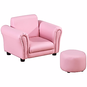Qaba Kids Sofa Set with Footstool, Upholstered Armchair for Kids 18M+, Baby Sofa for Playroom, Children's Bedroom, Nursery Room, Pink