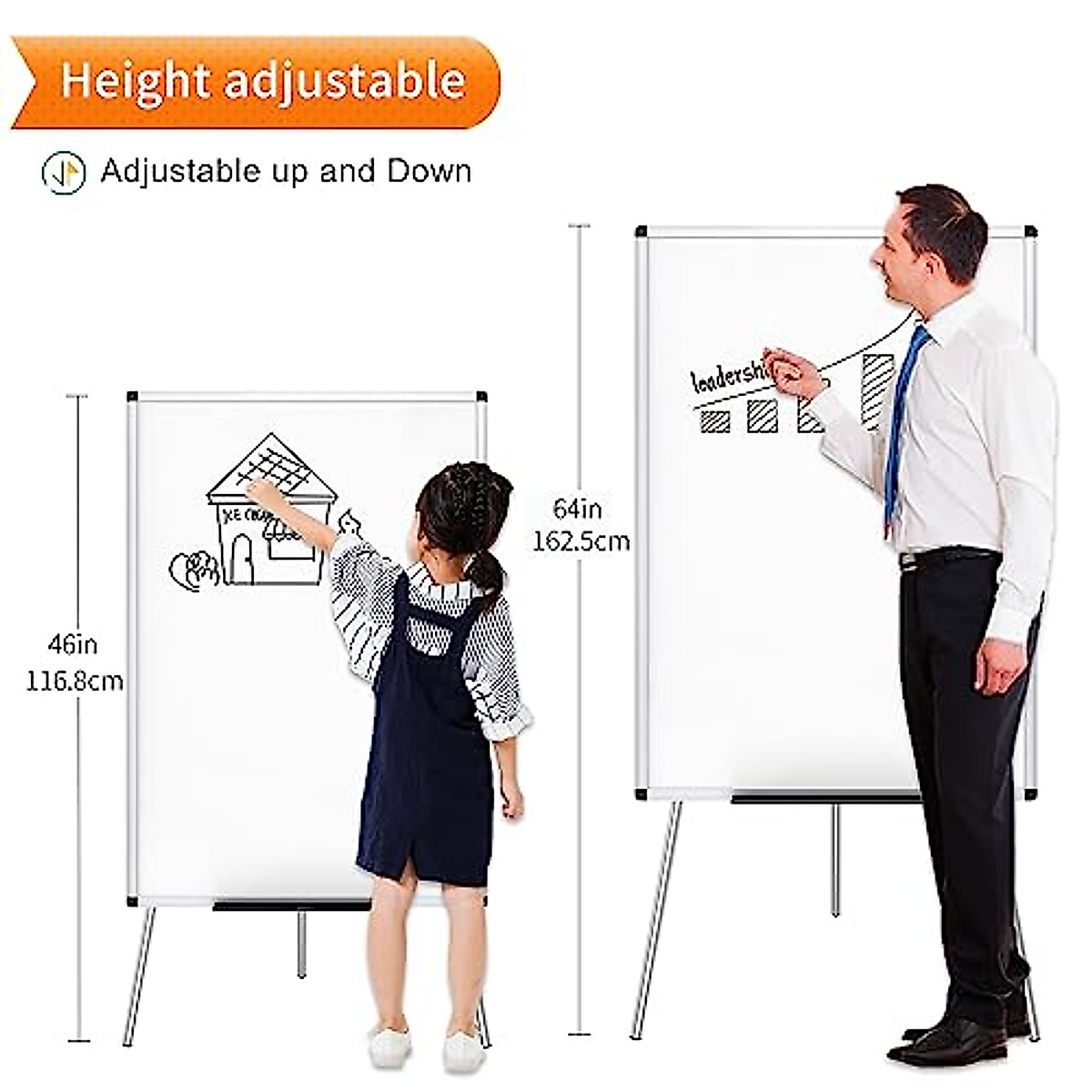 VIZ-PRO Magnetic Portable Easel Dry Erase Board, Flipchart Easel Stand Tripod Whiteboard, 24"W x 36"L