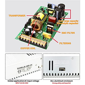 EAGWELL 24V 15A DC Universal Regulated Switching Power Supply 360w for CCTV,Radio,Computer Project, 3D Printer,LED Driver