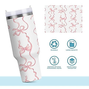 Jihqo Watercolor Bows 40 oz Stainless Steel Vacuum Insulated Tumbler with Handle and Straw Lid, Leakproof Water Bottle Double Wall Travel Mug Coffee Cup, Cupholder Friendly