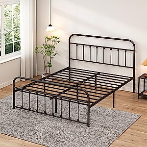 Closadin Classic Metal Platform Bed Frame with Heaboard and Footboard,Strong Metal Slats Support,No Box Spring Needed,Easy Assembly,Queen Size,Black
