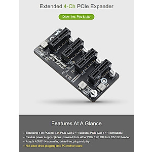 waveshare Extended 4-Ch PCIe Gen 2 ×1 Expander Stable Performance Driver-Free Plug & Play
