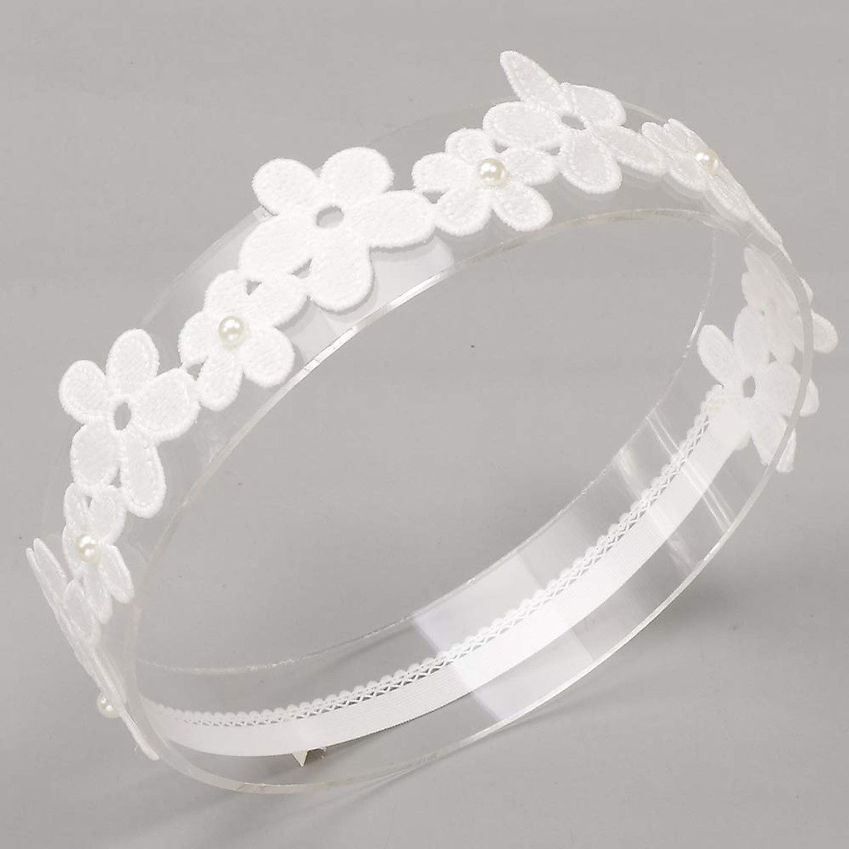 Asufegucd Baby Headbands baptism Girls Newborn Lace Pearl Headbands Princess Girls Elastic Headwear Flower (White)