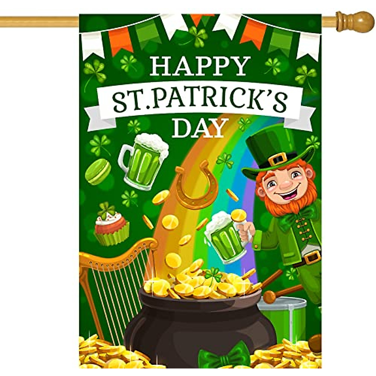 St Patricks Day Garden Flag 28 x 40 Double Sided,Large Happy St.patrick's Day Outdoor decorations Yard Flags cute st pattys day garden flags