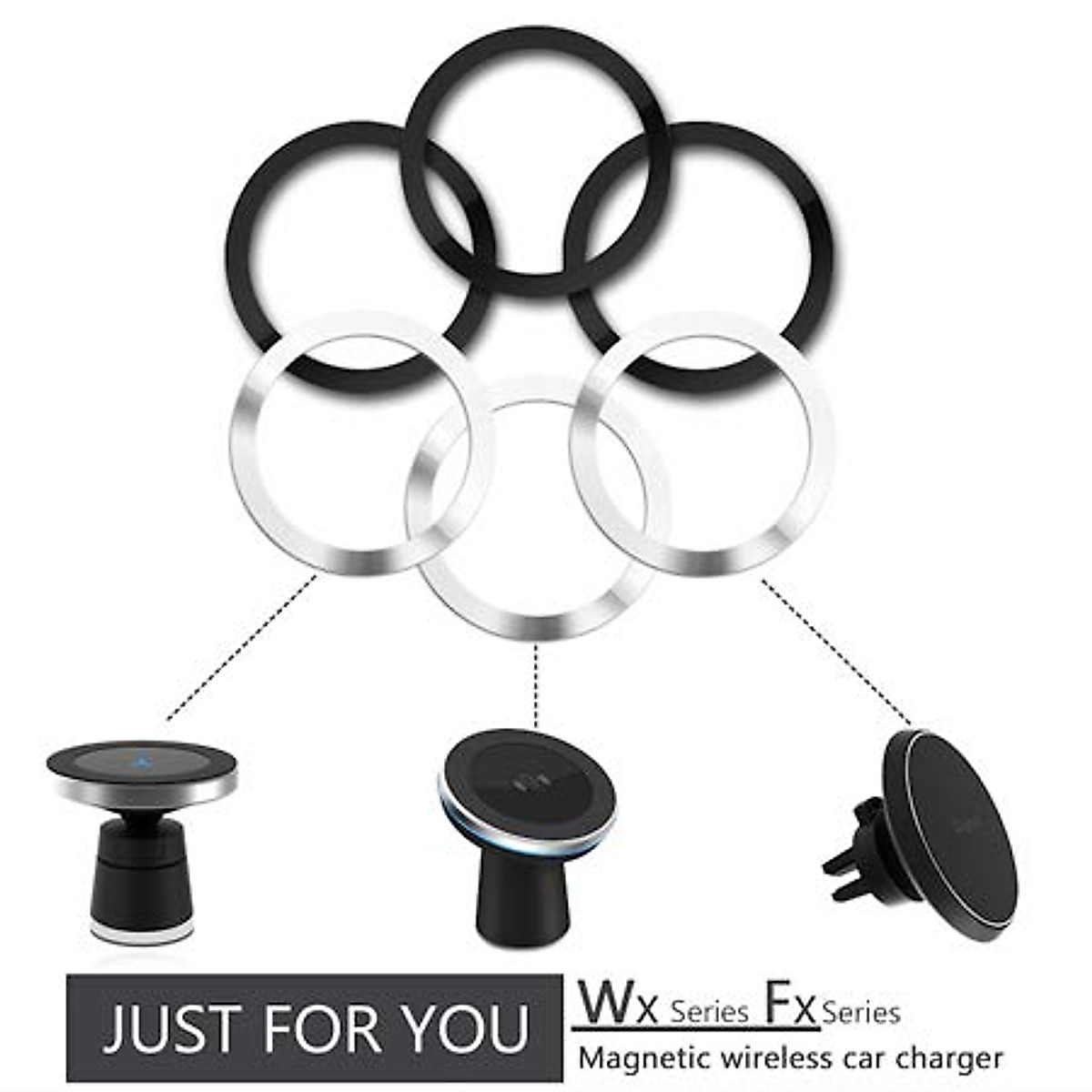 WYNK Magnetic Wireless Charger Metal Rings with 3M Sticker 4 PCS Compatible for Magsafe Charger,Compatible with iPhone 12/13 Mini/Pro/Pro Max and Samsung Galaxy(2 Black + 2 Silver)