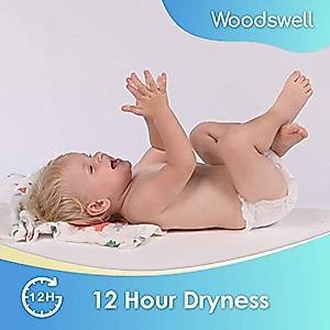 Woodswell Care Baby Diapers (Size 1, 100 Counts) - Hypoallergenic, Double Leak Protection, Ultra Soft, Super Absorbent, Edible Fabric Surface Layer