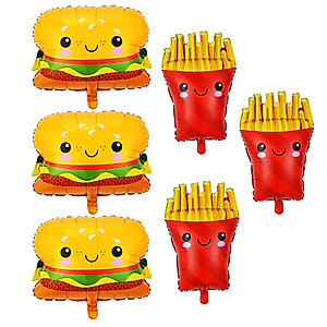 GOTPASS 6 Pcs Hamburger Balloons French Fries Balloons Food Themed Foil Aluminum Balloon for Baby Shower Birthday Wedding Fast Food Snacks Decorations Supplies