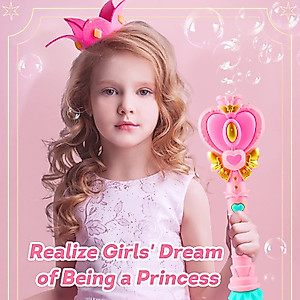 Tlkiaa Bubble Wand for Kids, Princess Toys Heart Bubble Machine Blower Maker Outdoor Toy with Light, Party Birthday Gifts Easter Basket Stuffers for 1 2 3 4 5 6 7 8 Year Old Toddlers Little Girls Pink