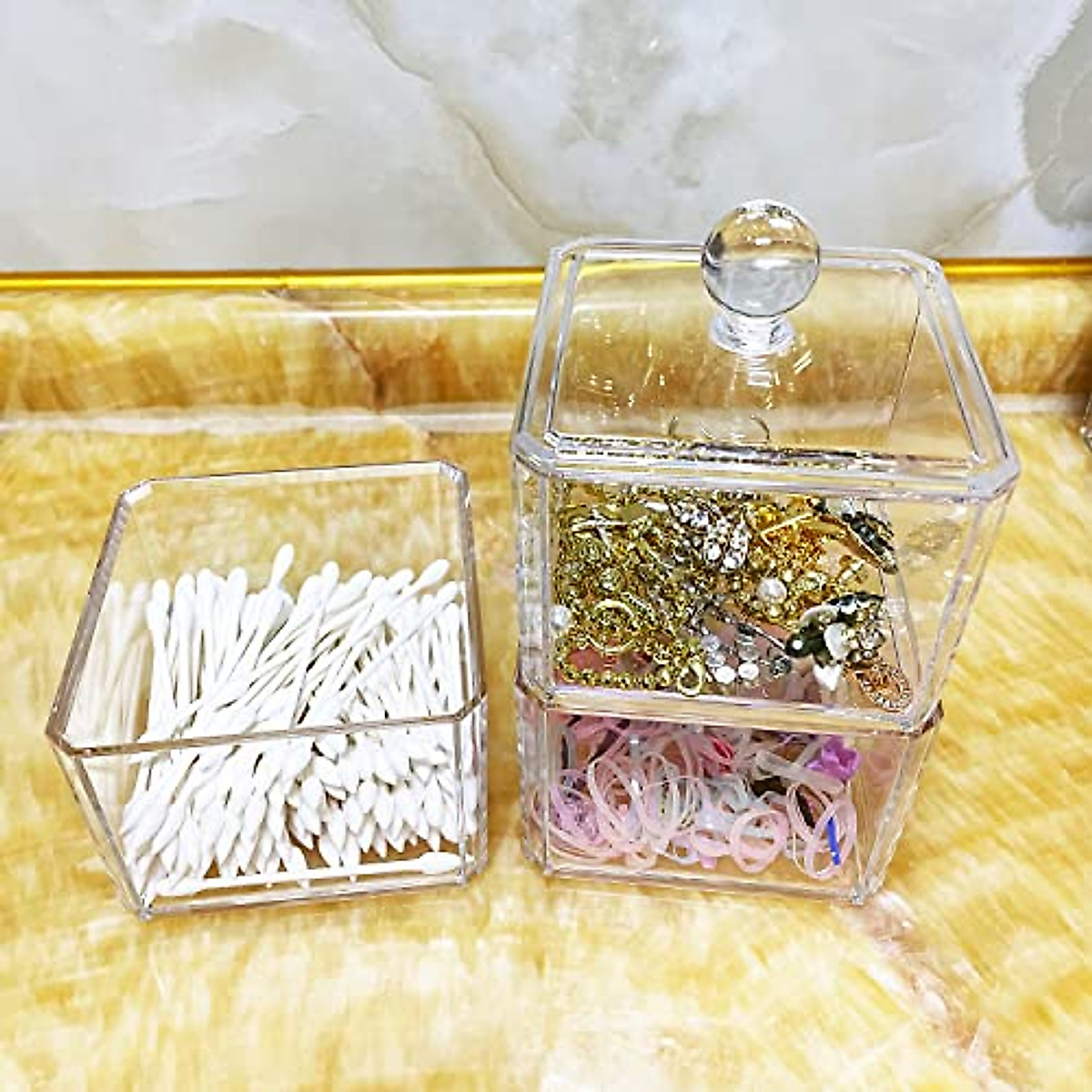 ZEQIDOU Hair Accessories Organizer, Hair Organizer Storage, Acrylic Headbands Holder, Hair Tie,Hair Tools,Scrunchie Storage Organizer, Clear 3 Stackable Holder with Lids for Organizing