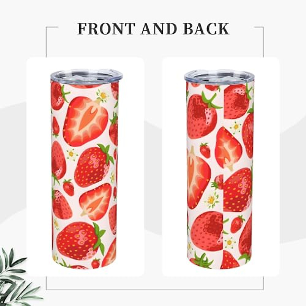 AFHYZY 20 oz Tumbler Reusable Coffee Travel Mug with Lids and Straws, Insulated Coffee Cups Leak Proof 20oz Stainless Steel Water Bottles Skinny for Work, Women, Sports - Strawberry
