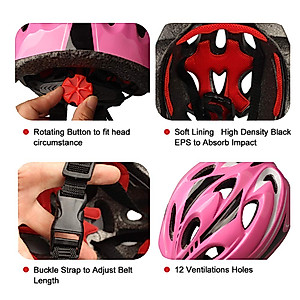 Toddler Youth Bicycle Helmet Knee Pads Kids Adjustable for 5~12yrs Girls Kids Pads and Helmet for Cycling Bike Roller Skate Scooter Helmet and Knee Pad Set Pink