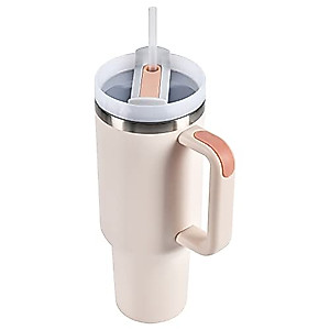 40oz Tumbler with lid, Starw and Handle, Stainless Steel Vacuum Insulated Water Bottle Travel Mug for Iced Coffee, Hot and Cold Tea, Beverages (40oz Pink Dust)