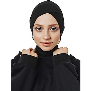 VeilWear Instant Hijab for Headphones and Glasses, Sport Head Scarf, Ready to wear Muslim Accessories for Women (Black)