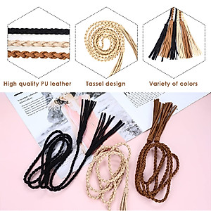 Yolev 3 Pieces Skinny Tassel Belts for Women Dresses Braided Waist Belt Woven Tassel Chain Belt Rope Belt for Skirt Dress