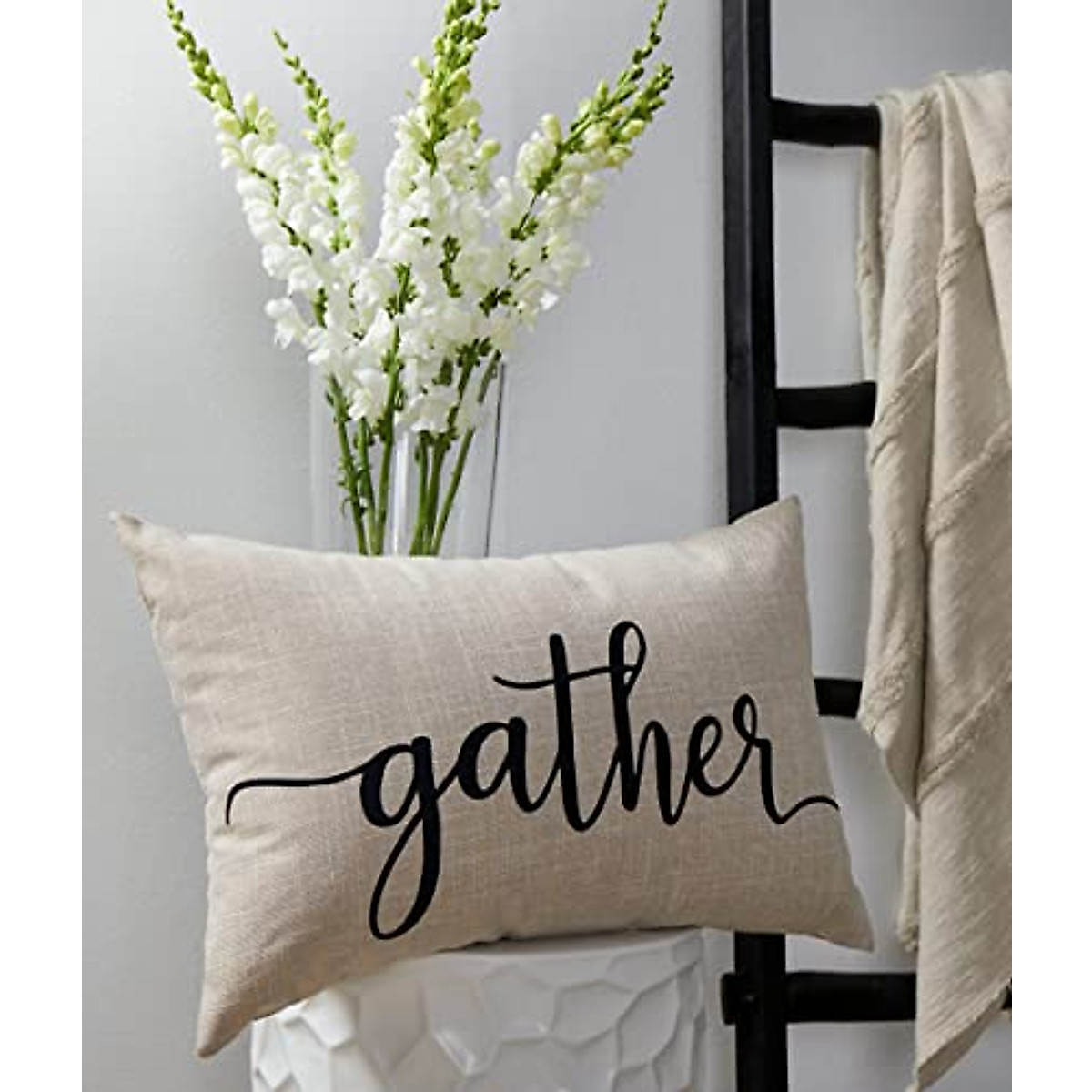 Signature Design by Ashley Whisperich Minimalist Rectangular Indoor/Outdoor Pillow with Scripted Accent, 22" x 14", Light Brown & Black