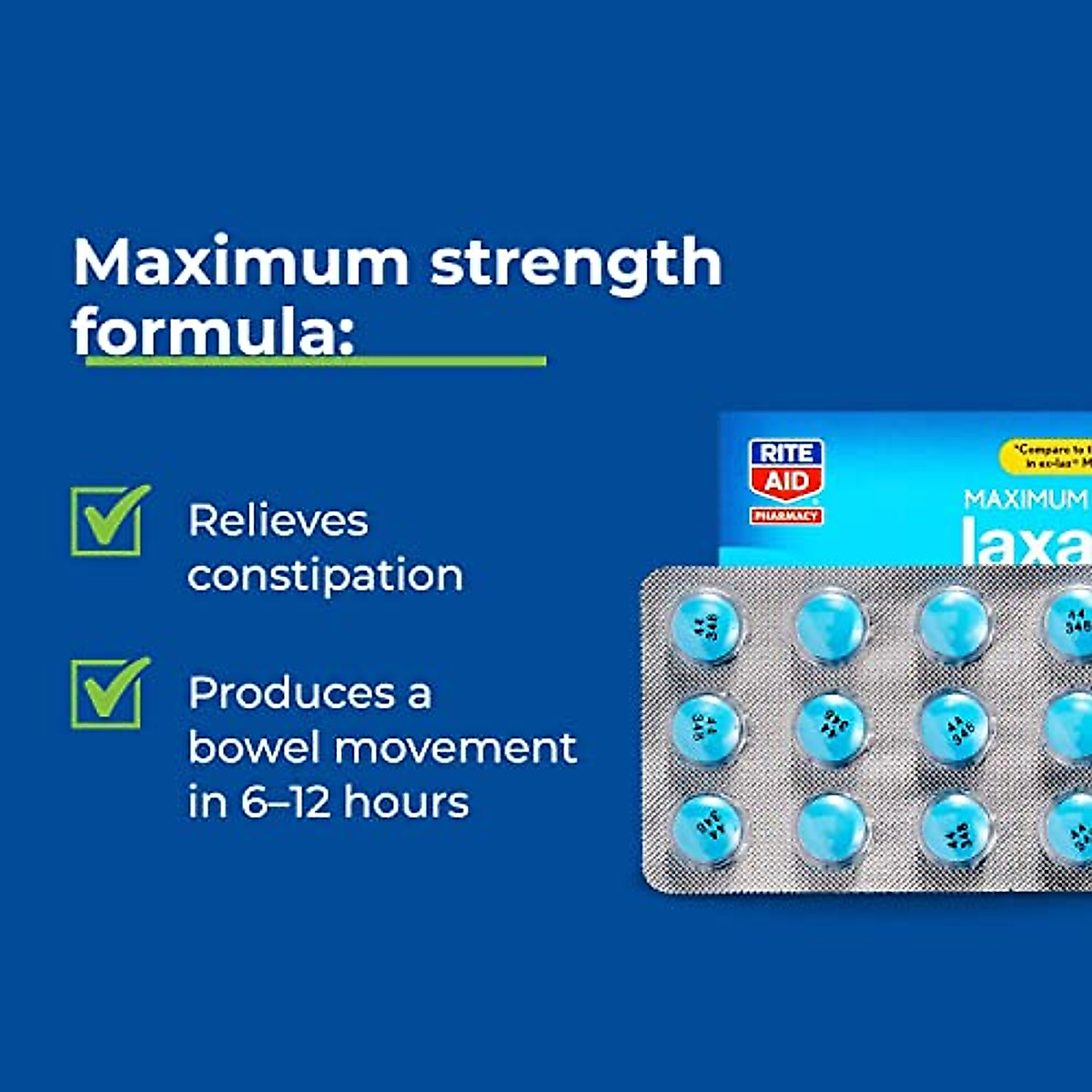 Rite Aid Maximum Strength Laxative, Sennosides USP Tablets, 25 mg, 96 Count | Constipation Relief Laxative Extra Strength | Overnight Fast Acting Laxative | Fiber Supplement & Stool Softeners Softgels